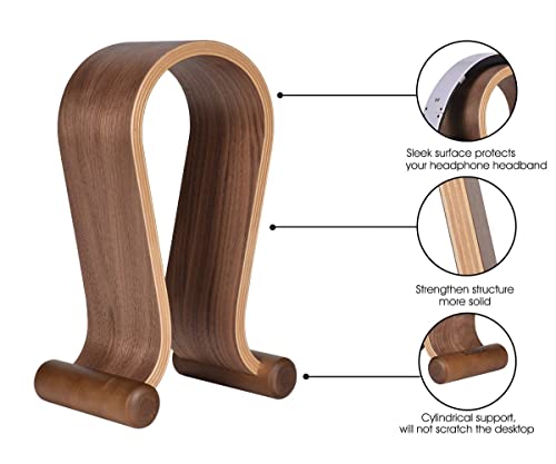 SAMDI Wood Headphone Stand, Headphones Hanger Holder Mount Omega Compatible for Sony, Bose, Shure, Jabra, JBL, AKG Gaming Headphones Display et. (Walnut)