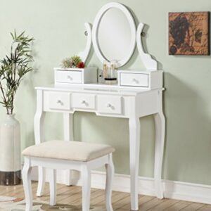 Roundhill Furniture Ashley Wood Make-Up Vanity Table and Stool Set, White