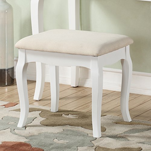 Roundhill Furniture Ashley Wood Make-Up Vanity Table and Stool Set, White