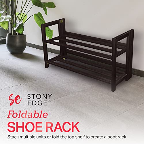 Stony Edge 2 Tier Stackable Wooden Shoe Rack for Closet, Compact Shoe Organizer for Entryway and Hallway, Small & Foldable, No assembly Shoe Shelves