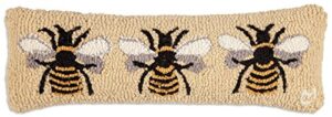 chandler 4 corners artist-designed bumblebee hand-hooked wool decorative throw pillow (8” x 24”) farm & garden pillow for couches & beds - low maintenance - queen bee, honey bee lumbar pillow