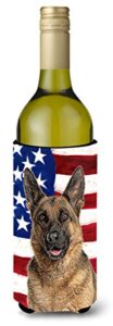 caroline's treasures kj1159literk usa american flag with german shepherd wine bottle hugger bottle cooler sleeve hugger machine washable collapsible insulator beverage insulated holder