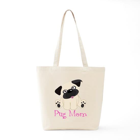 CafePress Pug Mom Tote Bag Natural Canvas Tote Bag, Reusable Shopping Bag