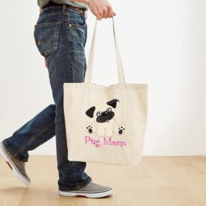 CafePress Pug Mom Tote Bag Natural Canvas Tote Bag, Reusable Shopping Bag