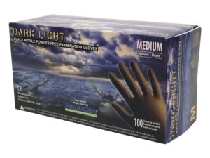 adenna dlg675 dark light 9 mil nitrile powder free exam gloves (black, medium) box of 100