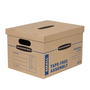 bankers box smoothmove classic small moving boxes, 20 pack, tape-free assembly, easy carry handles, 10" x 12" x 15"