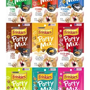 Friskies Party Mix Crunch Variety Pack (9 Flavors) - Wild West, Morning Munch, Mixed Grill, Picnic, Beachside, Cheezy Craze, Original, California Dreamin', and Meow Luau