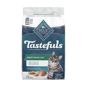 blue buffalo tastefuls multi cat natural adult dry cat food, chicken and turkey 15lb bag