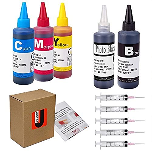 JetSir Refill Ink Kit for HP 564 364 920 902 63 Inkjet Printer Cartridge, Refillable Cartridges, CISS, 5 Color (1 Black 1 Photo Black 1 Cyan 1 Magenta 1 Yellow) 100ML x5, with 5 Syringe and Instruction