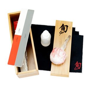 shun cutlery knife care kit, restore tarnish, discoloration & surface rust, includes 3 polishing cloths, 5 polishing sticks, 2 oz. bottle of food grade oil, & talc ball, knife cleaning kit