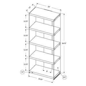 Monarch Specialties I Bookcase-5-Shelf Etagere Bookcase Contemporary Look with Tempered Glass Frame Bookshelf, 60"H, (White)