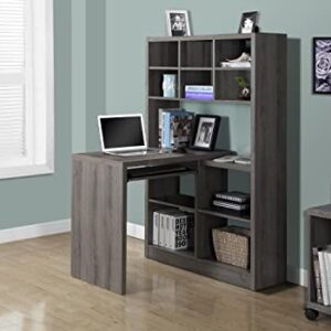 Monarch Specialties I Storage-Bookcase Left Or Right Set Up-Corner Desk with Multiple Adjustable Shelves, 60"L, Dark Taupe