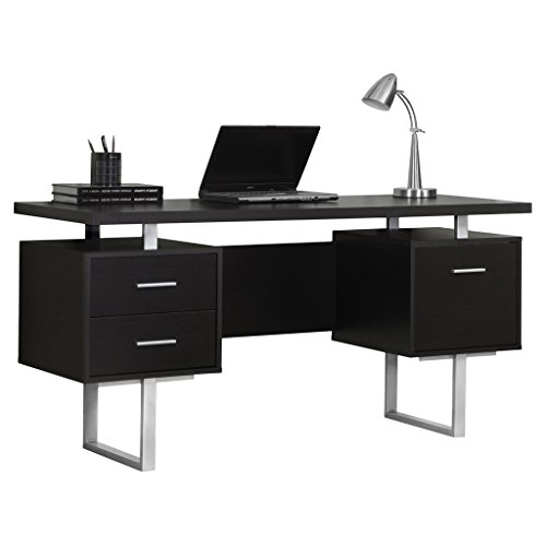 Monarch Specialties Cappuccino Hollow-Core/Silver Metal Office Desk, 60-Inch