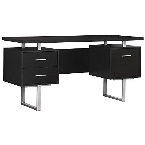 Monarch Specialties Cappuccino Hollow-Core/Silver Metal Office Desk, 60-Inch