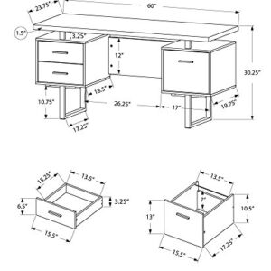 Monarch Specialties Cappuccino Hollow-Core/Silver Metal Office Desk, 60-Inch