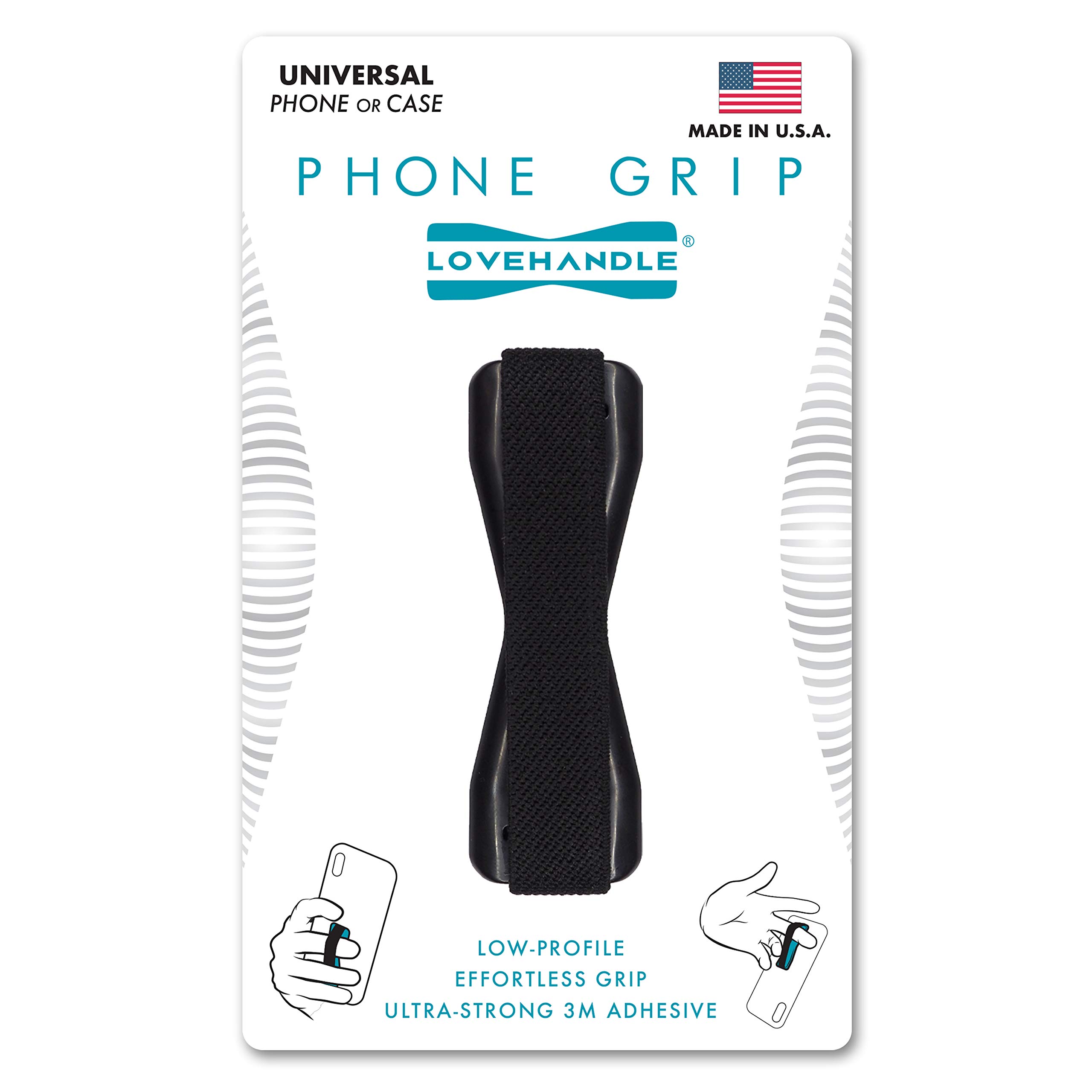 Phone Grip for Most Smartphones and Mini Tablets, Black Elastic Strap with Black Base, LH-01Black