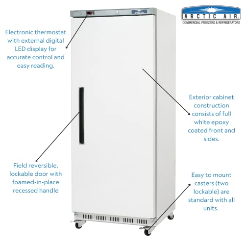 Arctic Air AWR25 White Single Solid Door Reach in Commercial Refrigerator - 25 cu. ft. Capacity, 115v