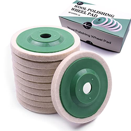 ATOPLEE Wool Polishing Wheel Disc,10pcs 98mm Dia Buffing Wheel for 4 Inch Angle Grinder,Wool Felt Polishing Wheel for Drill Buffer Attachment(Hole Diameter:16mm)