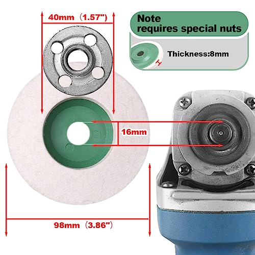 ATOPLEE Wool Polishing Wheel Disc,10pcs 98mm Dia Buffing Wheel for 4 Inch Angle Grinder,Wool Felt Polishing Wheel for Drill Buffer Attachment(Hole Diameter:16mm)