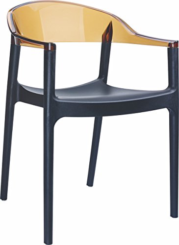 Carmen Modern Dining Chair Black Seat Transparent Amber Back (Pack of 2)