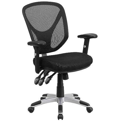 Flash Furniture Sam Mid-Back Black Mesh Multifunction Swivel Ergonomic Task Office Chair with Adjustable Arms