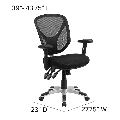 Flash Furniture Sam Mid-Back Black Mesh Multifunction Swivel Ergonomic Task Office Chair with Adjustable Arms