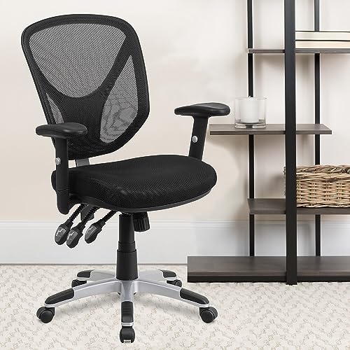 Flash Furniture Sam Mid-Back Black Mesh Multifunction Swivel Ergonomic Task Office Chair with Adjustable Arms