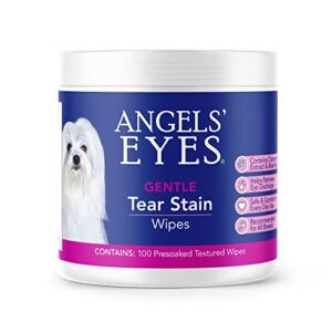 angels’ eyes gentle tear stain wipes for dogs and cats | 100 ct presoaked & textured eye & face wipes | remove discharge & mucus secretions