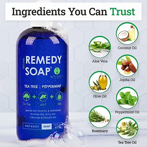 Truremedy Naturals Remedy Soap Tea Tree Oil Antibacterial Body Soap - Antifungal Body Wash | Helps Body Odor, Athlete's Foot, Jock Itch, Ringworm, Yeast Infections, & Skin Irritations (1 pk, 12 oz)