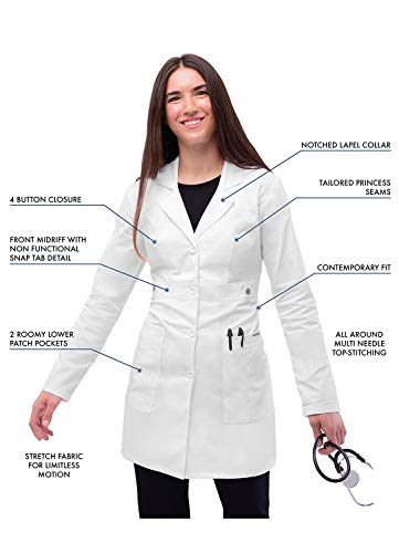 Adar Universal Stretch Lab Coat for Women - 36" Tab-Waist Lab Coat - 3304 - White - 3X