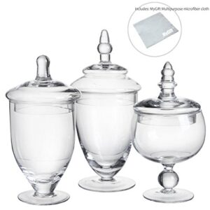 MyGift Clear Glass Small Apothecary Jars with Lids, Wedding Centerpiece, Candy Storage Canisters, 3 Piece Set