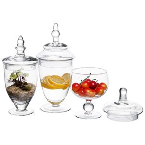 MyGift Clear Glass Small Apothecary Jars with Lids, Wedding Centerpiece, Candy Storage Canisters, 3 Piece Set