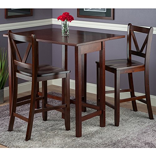 Winsome Lynnwood Collection 3 Piece Drop Leaf Table with 2 Counter V-Back Stools, Brown