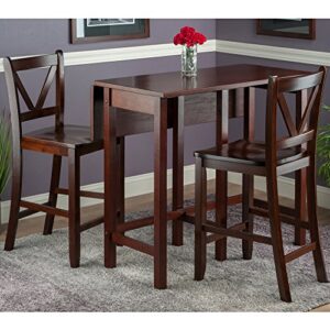 Winsome Lynnwood Collection 3 Piece Drop Leaf Table with 2 Counter V-Back Stools, Brown