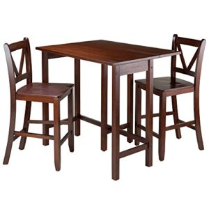 Winsome Lynnwood Collection 3 Piece Drop Leaf Table with 2 Counter V-Back Stools, Brown