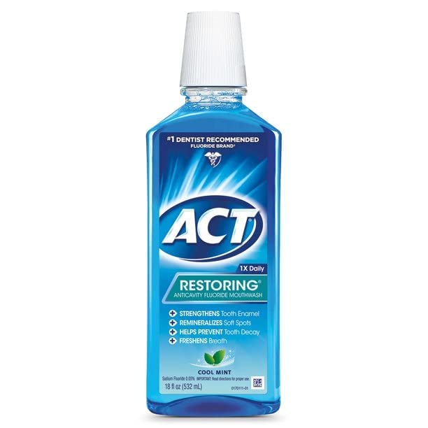 ACT Restoring Anticavity Fluoride Mouthwash Cool Mint 18 oz (Pack of 3)