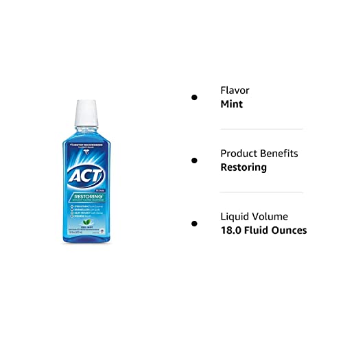 ACT Restoring Anticavity Fluoride Mouthwash Cool Mint 18 oz (Pack of 3)