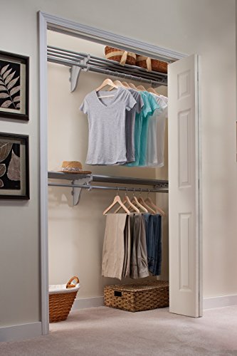 EZ Shelf -2 Pack- Expandable Closet Shelf with Hanging Rod -(Each 40.5” to 73”) with 1 End Bracket- Silver-Strong-Easy to Install-Wire Closet Shelving Alternative