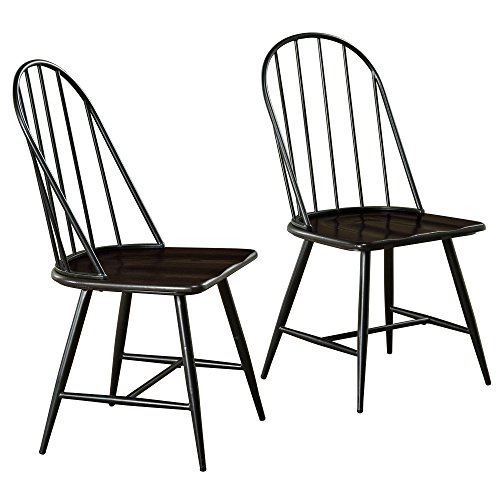 Target Marketing Systems Set of 2 Windsor Mixed Media Dining Room Chairs, with Spindle Back Design and Contoured Saddle Seat, 38" H x 18" W x 20" D, Black/Espresso