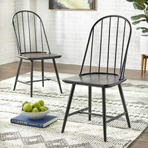 Target Marketing Systems Set of 2 Windsor Mixed Media Dining Room Chairs, with Spindle Back Design and Contoured Saddle Seat, 38" H x 18" W x 20" D, Black/Espresso