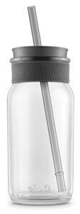 ello kella glass tumbler with straw, 20 oz, grey