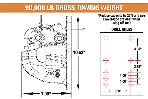 Buyers Products PH55 50 Ton Air Compensated Pintle Hook, 10-Hole Mount