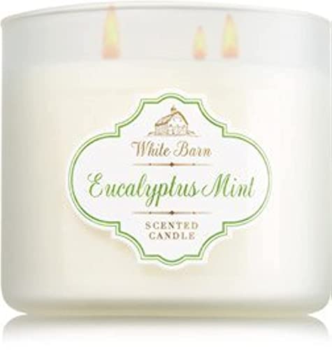 Dpnamron Bath & Body Works White Barn Eucalyptus Mint Scented 3 Wick Candle 14.5 oz./411 g