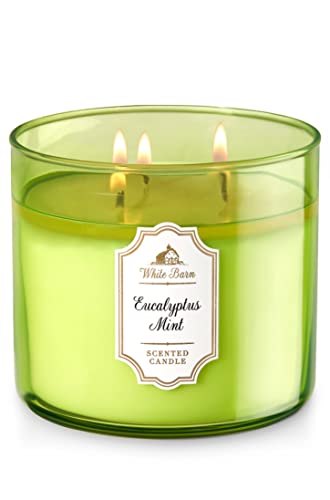 Dpnamron Bath & Body Works White Barn Eucalyptus Mint Scented 3 Wick Candle 14.5 oz./411 g