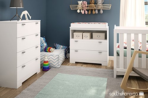 South Shore Reevo 2-Drawer Nightstand, Pure White with Matte Nickel Handles