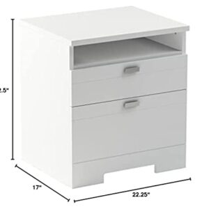 South Shore Reevo 2-Drawer Nightstand, Pure White with Matte Nickel Handles