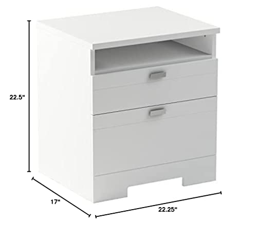 South Shore Reevo 2-Drawer Nightstand, Pure White with Matte Nickel Handles