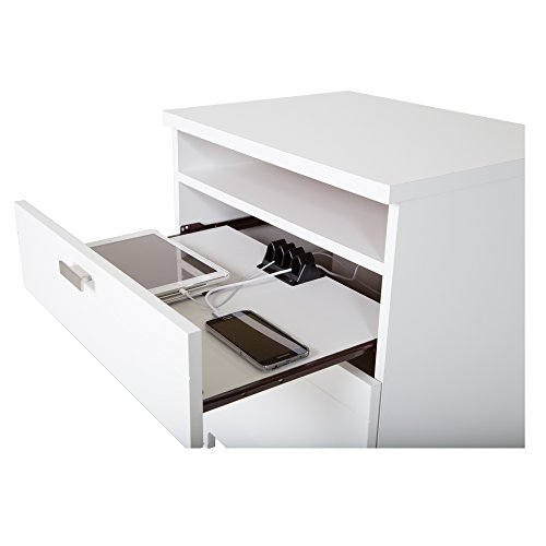 South Shore Reevo 2-Drawer Nightstand, Pure White with Matte Nickel Handles