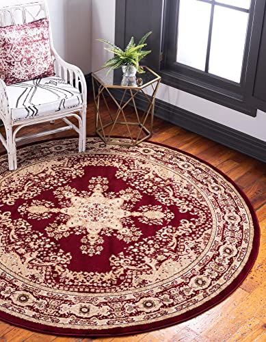 Unique Loom Versailles Collection Traditional Classic Border with Medallion Motif, Area Rug (6' 0 x 6' 0 Round, Burgundy/ Ivory)