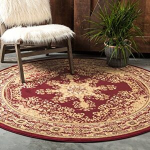 Unique Loom Versailles Collection Traditional Classic Border with Medallion Motif, Area Rug (6' 0 x 6' 0 Round, Burgundy/ Ivory)